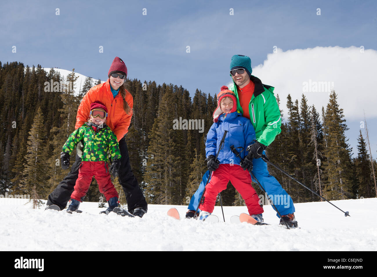 USA, Colorado, Telluride, Family skiing together Stock Photo - Alamy