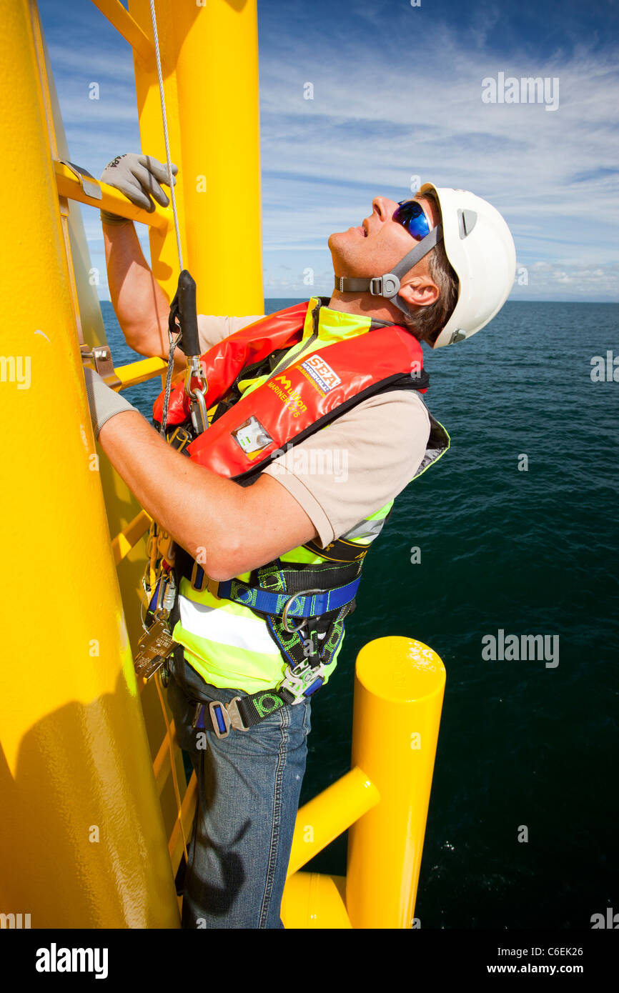 Man Climbing Wind Turbine Man Wind Farm High Resolution Stock ...