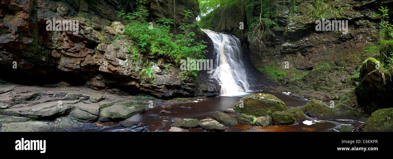 Gushing water over Hareshaw Linn Waterfall, Bellingham, Northumberland ...