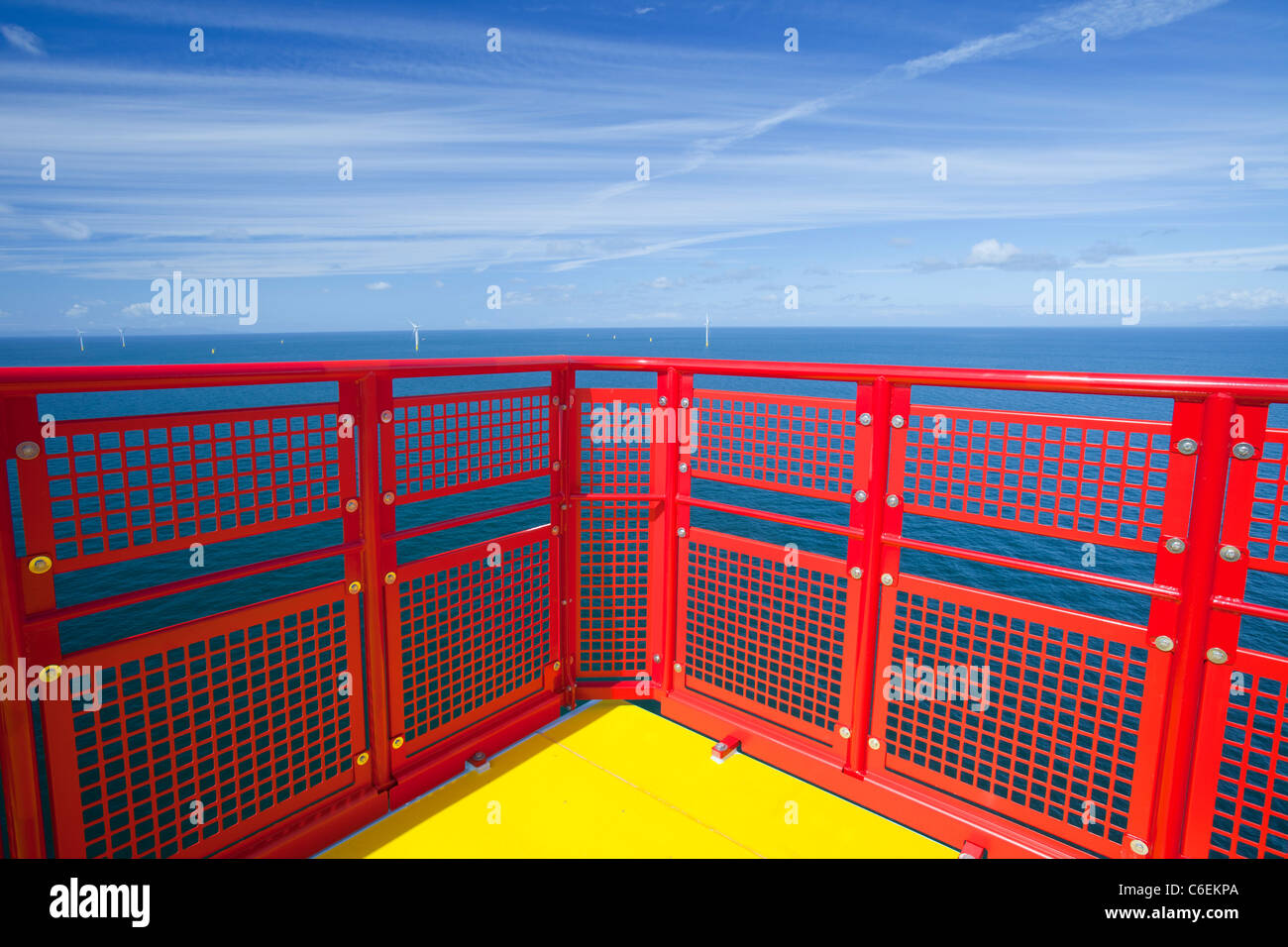 The heli pad on top of a 300 foot high wind turbine in the Walney ...