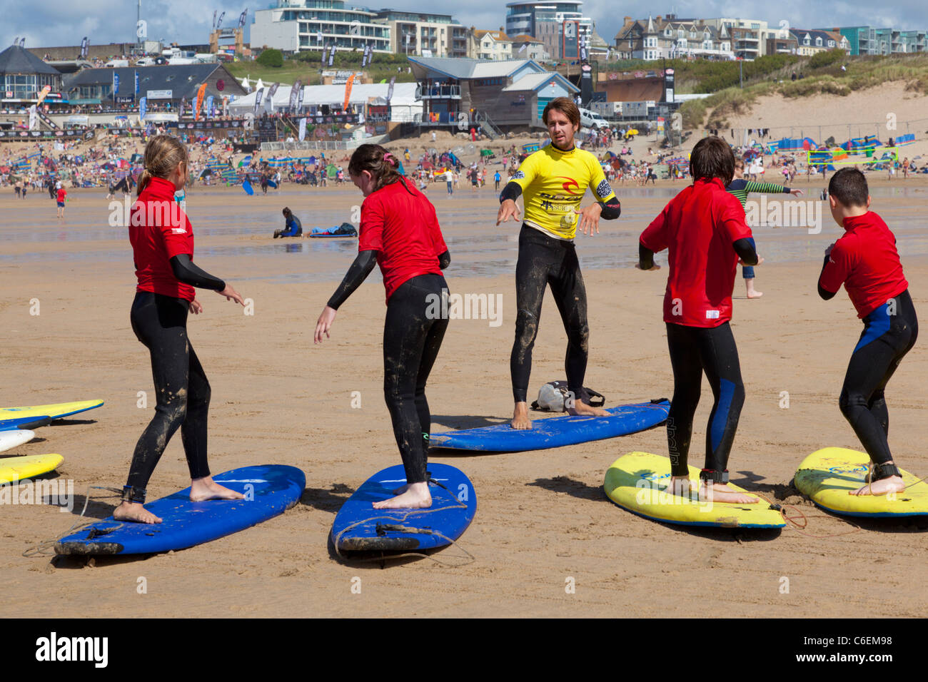 Fistral beach surfing school Newquay Cornwall England UK GB EU Europe ...