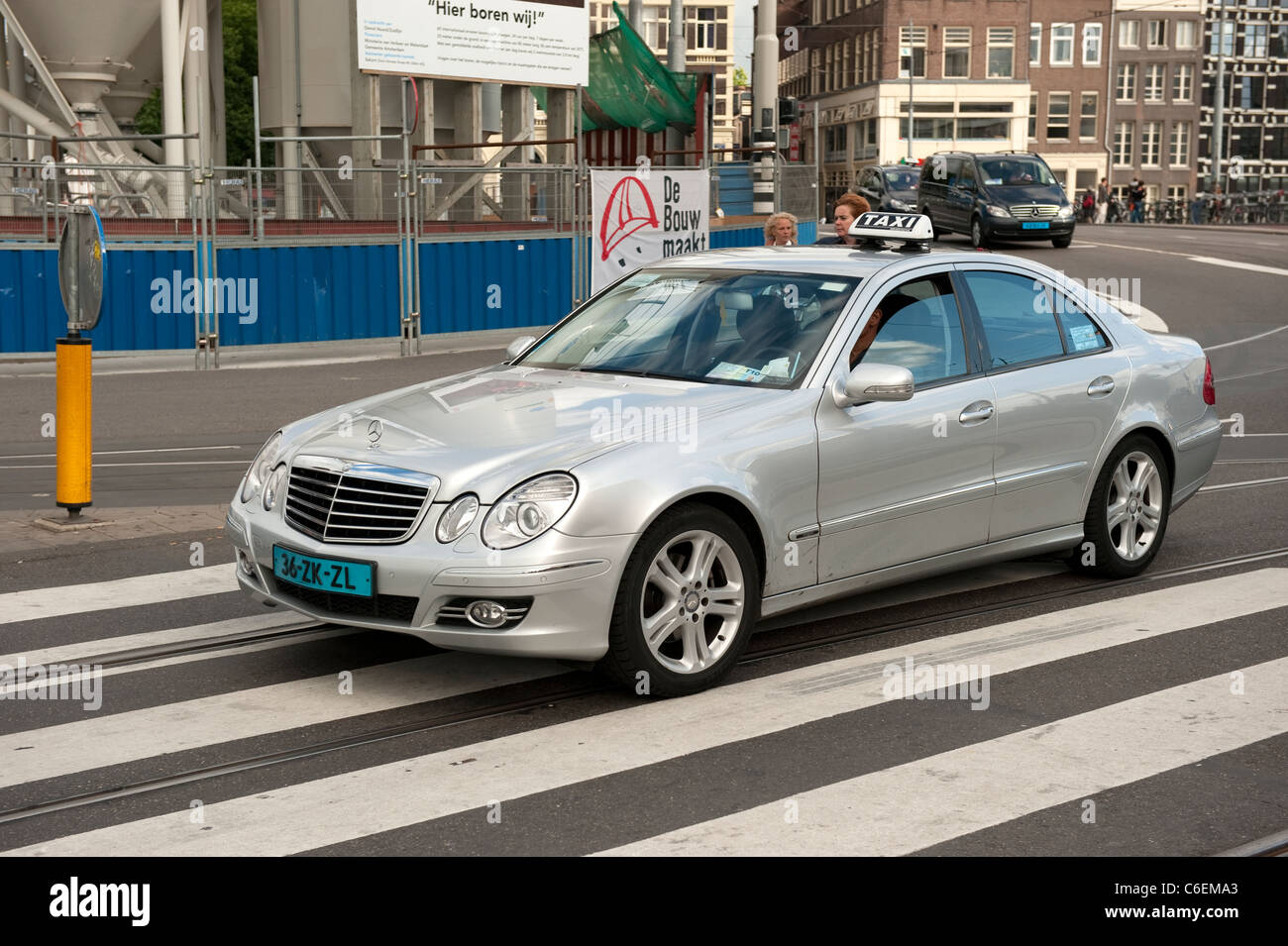 Silver Mercedes Taxi Amsterdam Holland Netherlands Europe Stock Photo ...