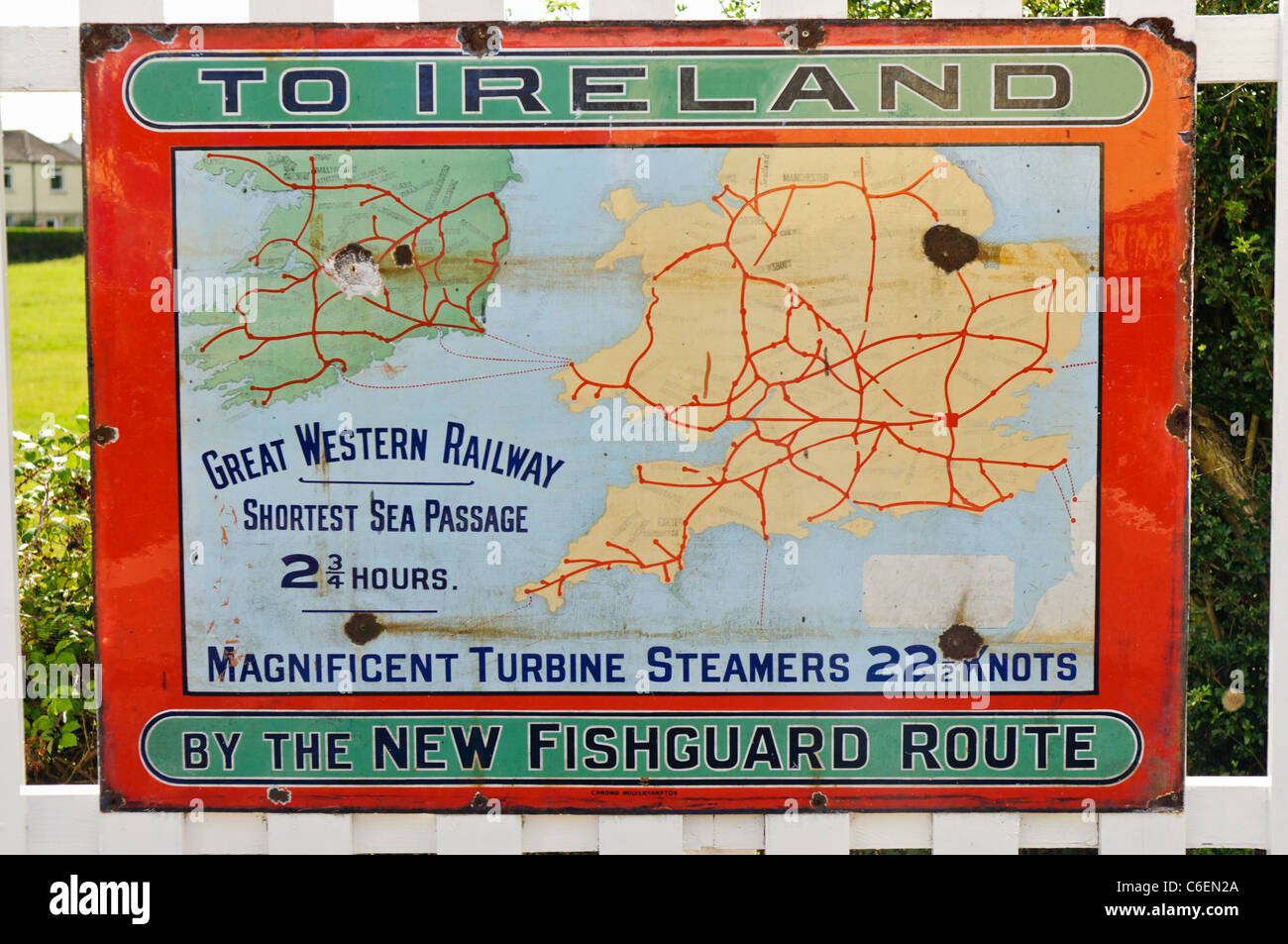 Sign for the Great Western Railway advertising travel to Ireland from ...