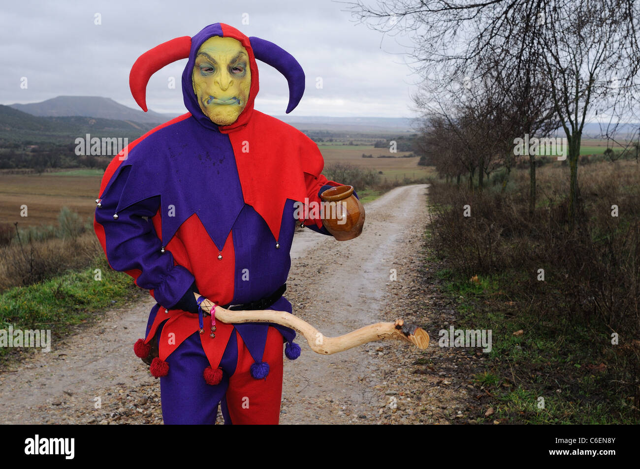 Mask " La Botarga " Asking for alms in RAZBONA Guadalajara . SPAIN ...