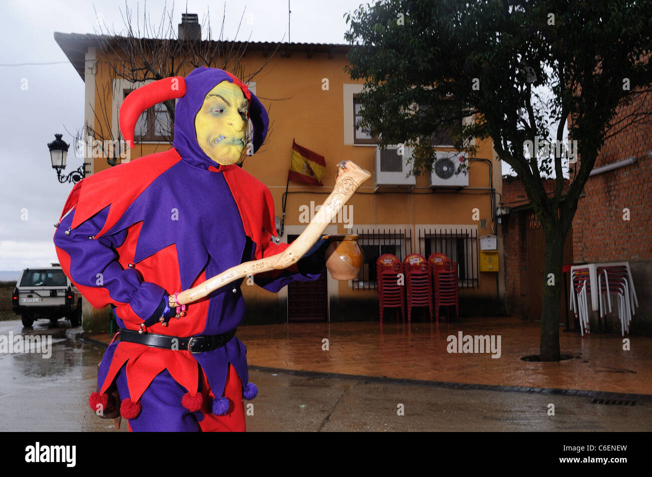 Mask " La Botarga " Asking for alms in RAZBONA Guadalajara . SPAIN ...