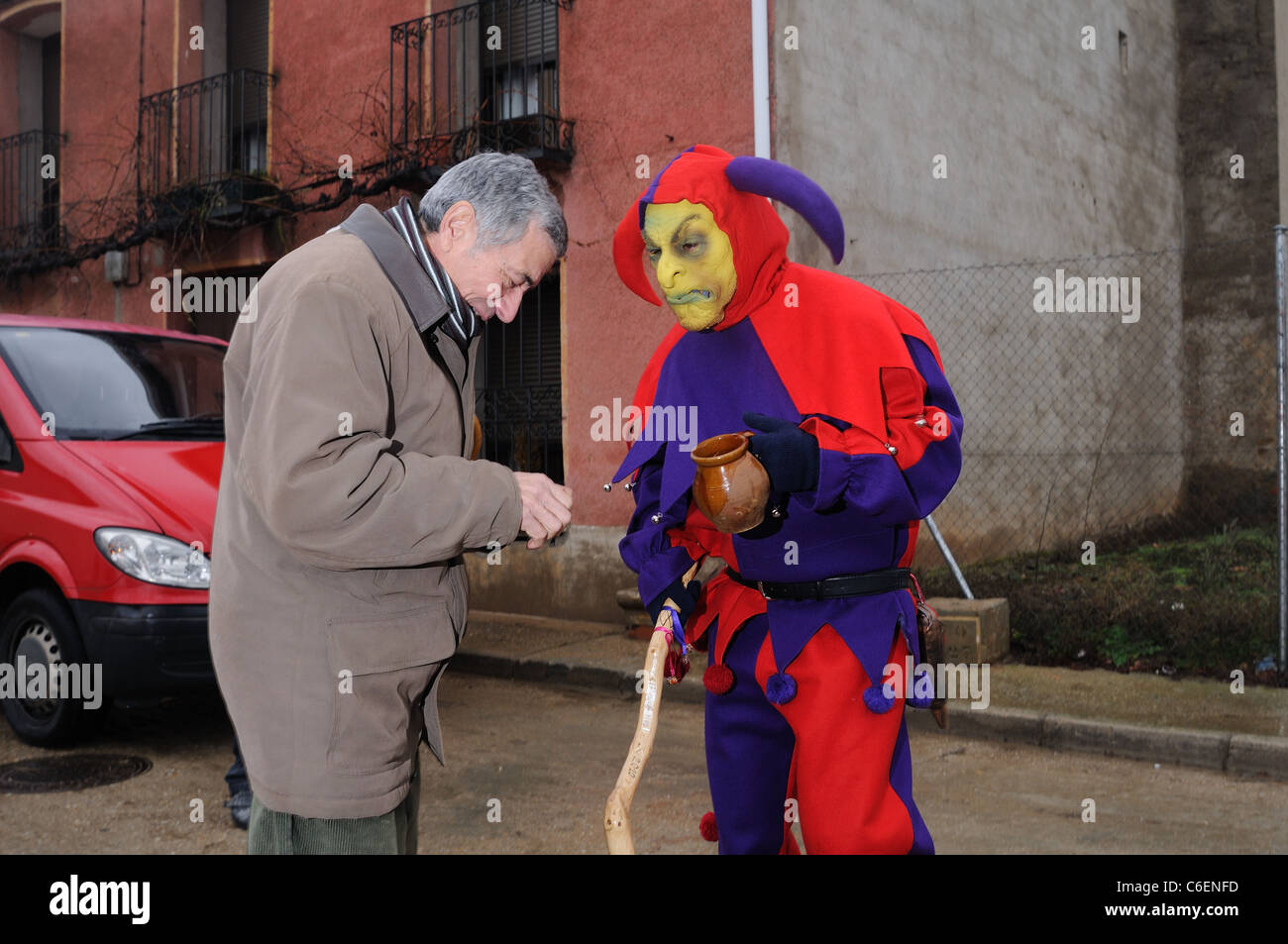 Mask " La Botarga " Asking for alms in RAZBONA Guadalajara . SPAIN ...