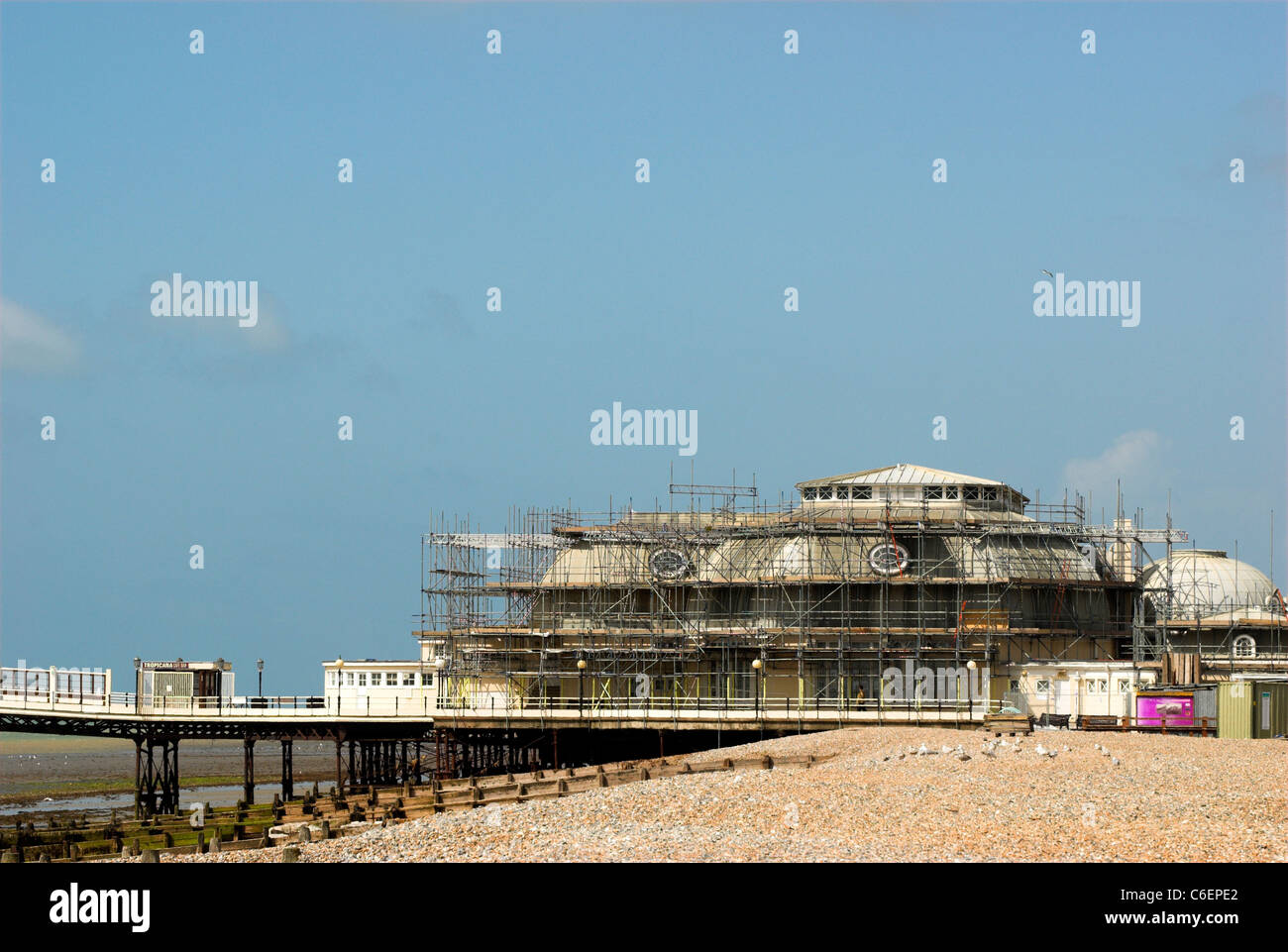 Scaffolding on the pier at a tourist resort on the South Coast of ...