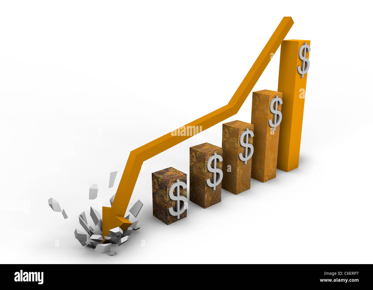 render of a golden crashing bar graph Stock Photo - Alamy