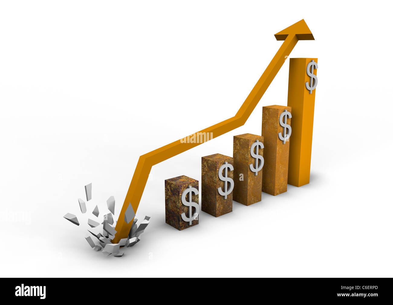 render of a booming golden bar graph exploding from the ground Stock ...
