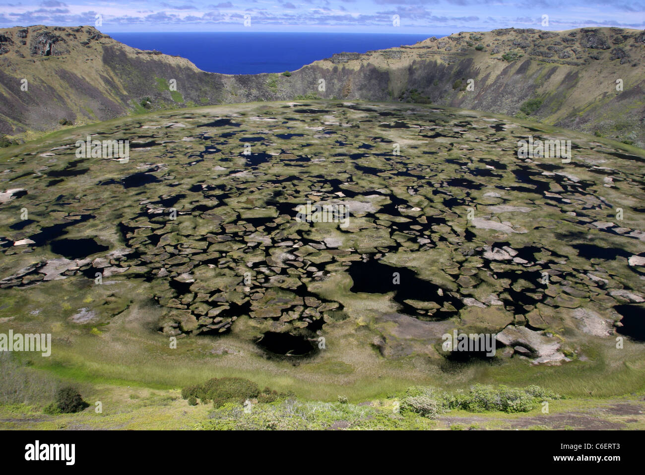 The crater of Rano Kau volcano. Rapa Nui, Easter Island, Valparaiso ...