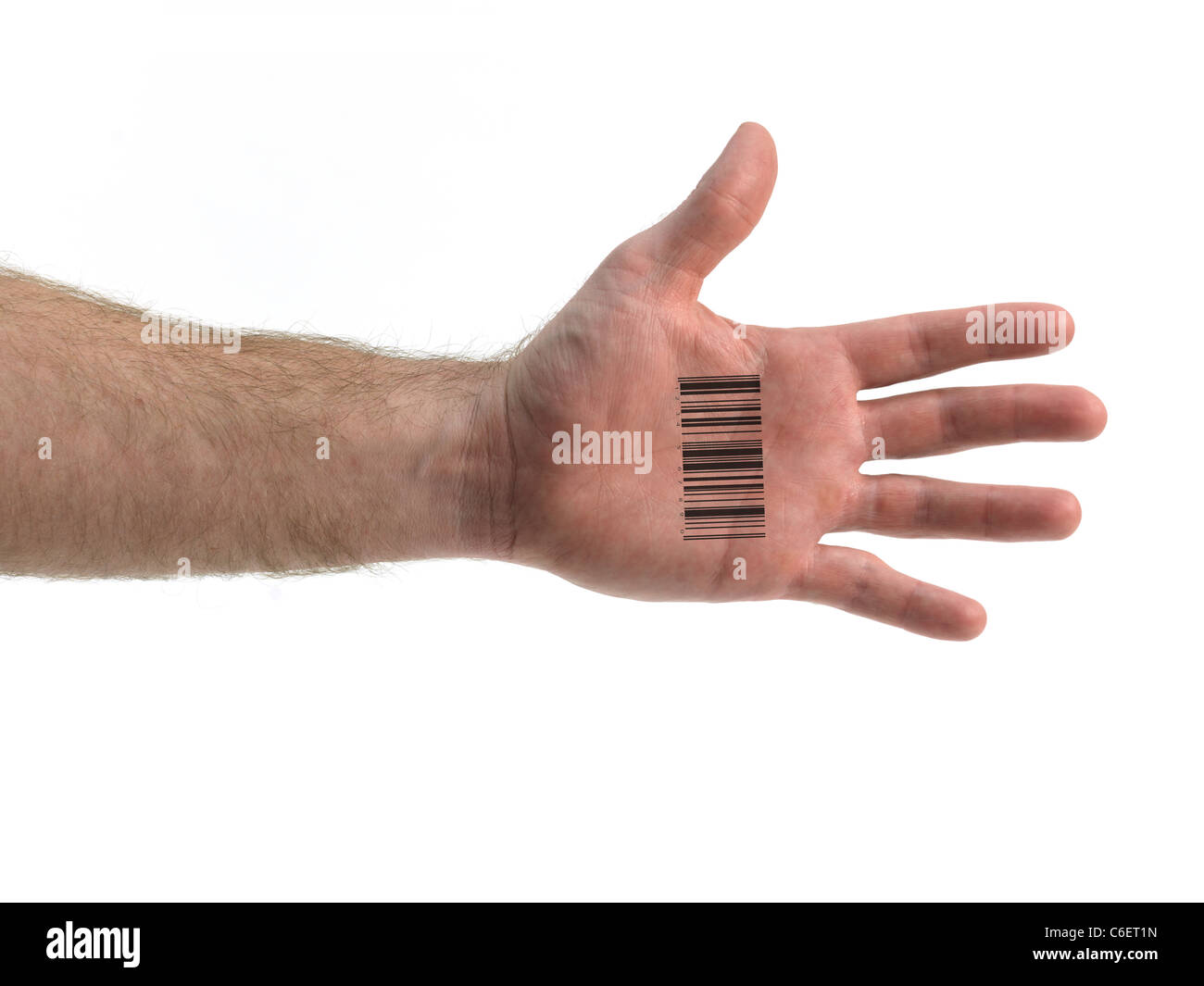 A hand isolated with a barcode against a white background Stock Photo ...