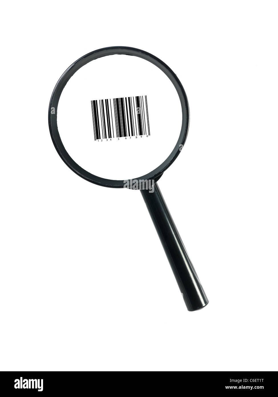 A magnifying glass and barcode isolated against a white background ...