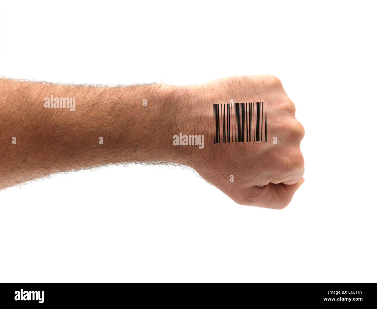 A hand shaped with a barcode isolated against a white background Stock ...