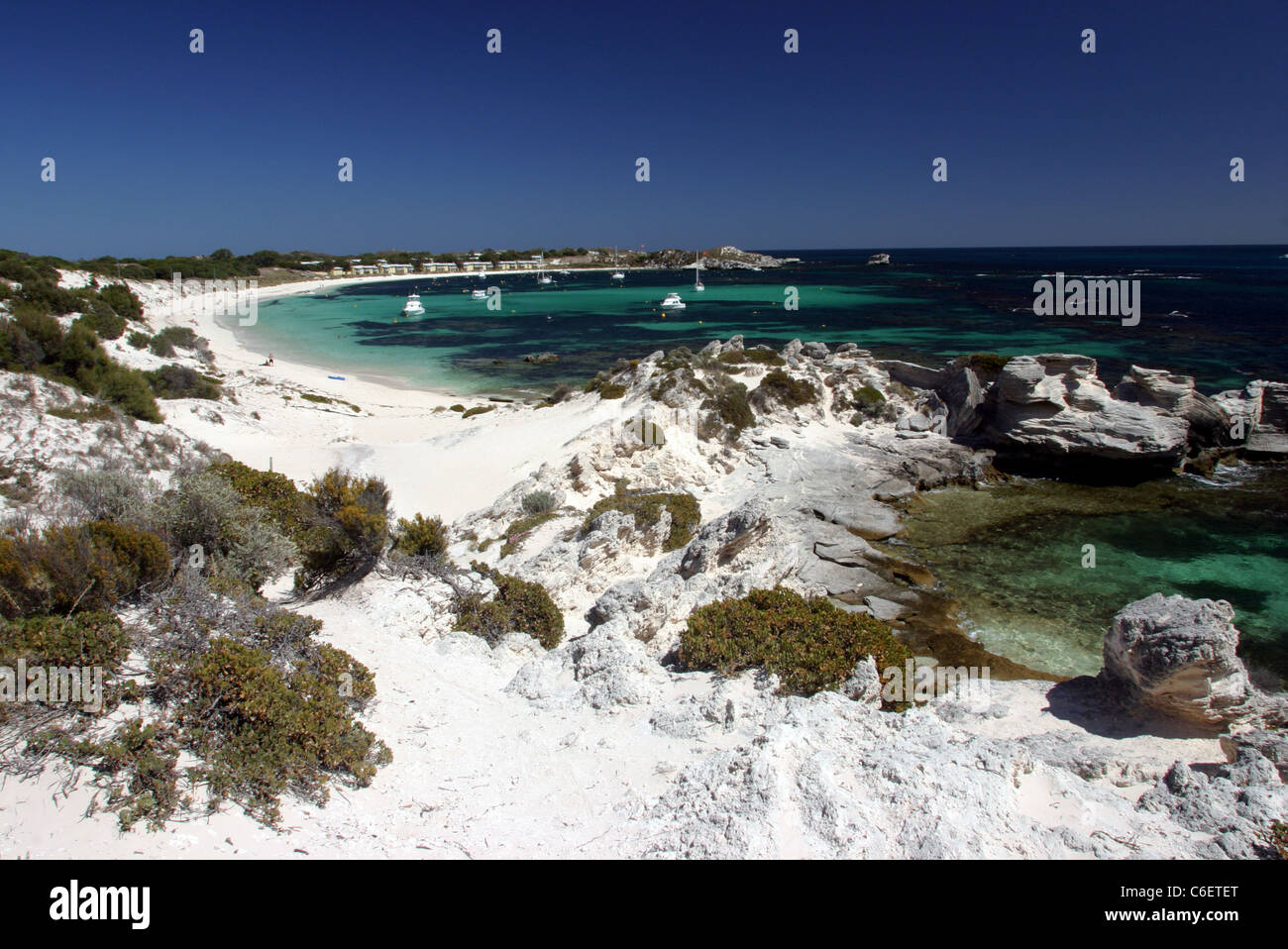 White sands and turquoise waters of Longreach Bay on Rottnest Island ...
