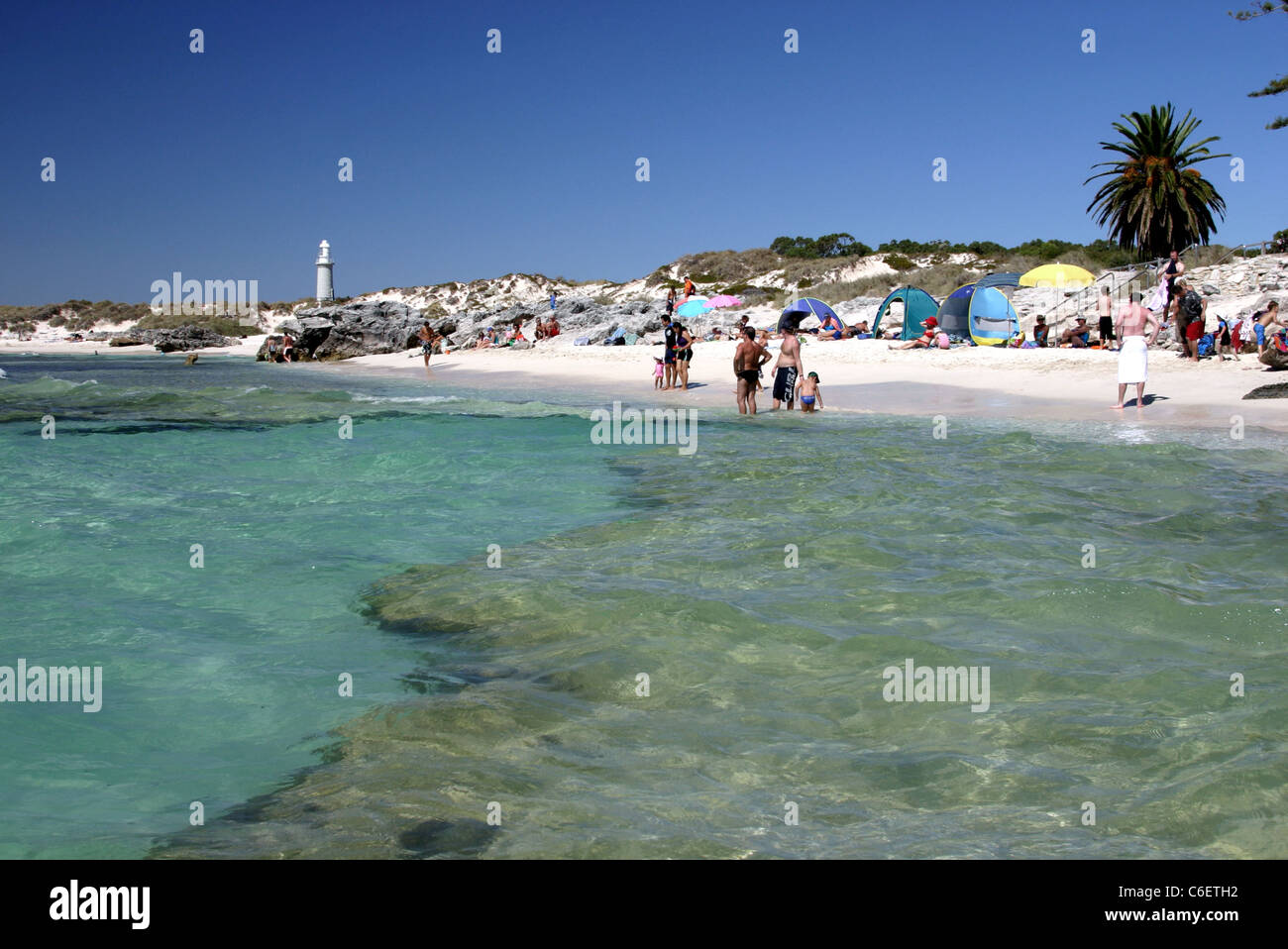 The Basin with Bathurst Lighthouse in background on Rottnest Island ...