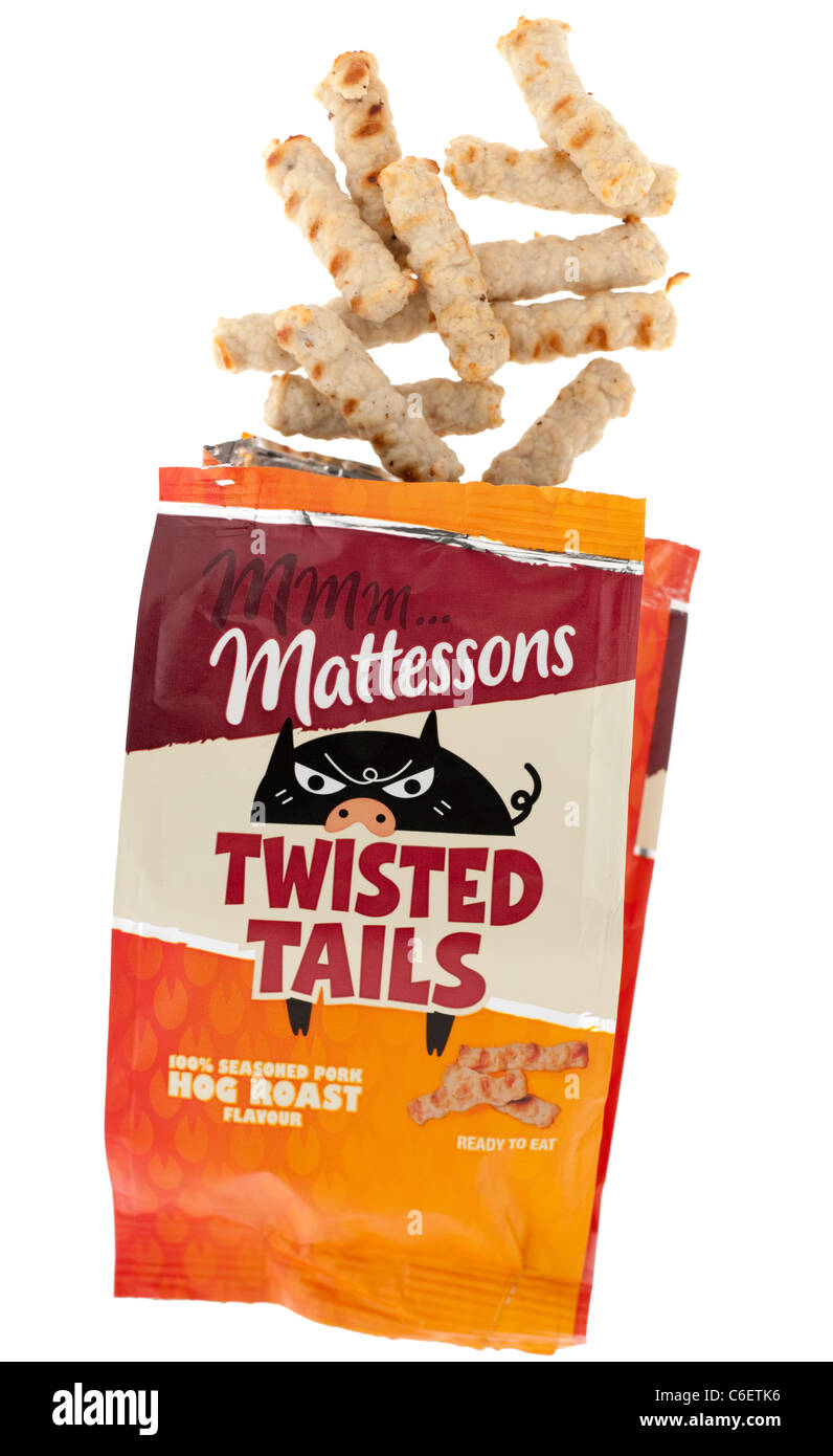 Packet of seasoned pork snacks Mattessons twisted tails Stock Photo - Alamy
