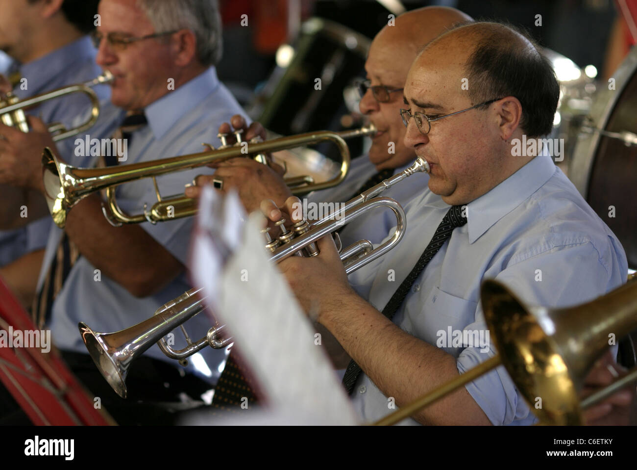 Brass band playing in the Plaza De Armas Stock Photo - Alamy