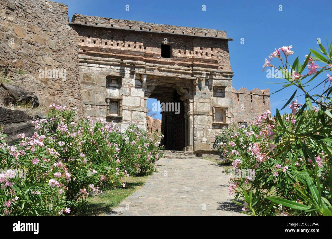 Stone gate entrance to Badal Mahal Palace Kumbhalgarh Fort Rajsamand ...