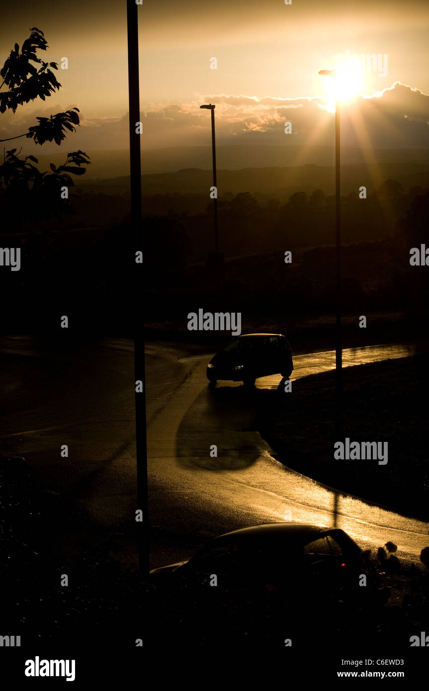 Abstract view of road with lampost and Dartmoor. rain, reflection, road ...