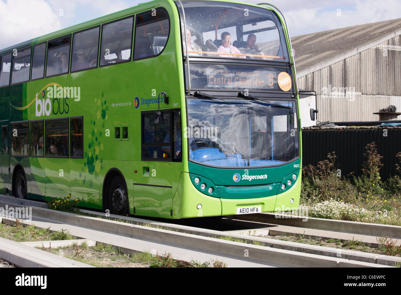 Double decker bus joining Cambridge Guided Busway at St Ives Stock ...
