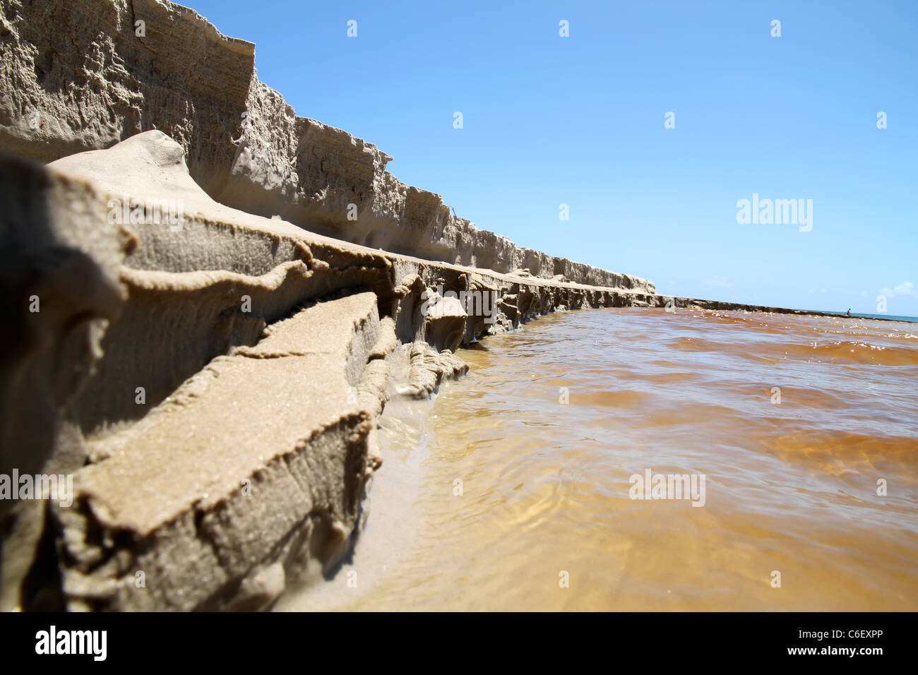 A River flowing into the Ocean. Picture taken in Bahia, Brazil Stock ...