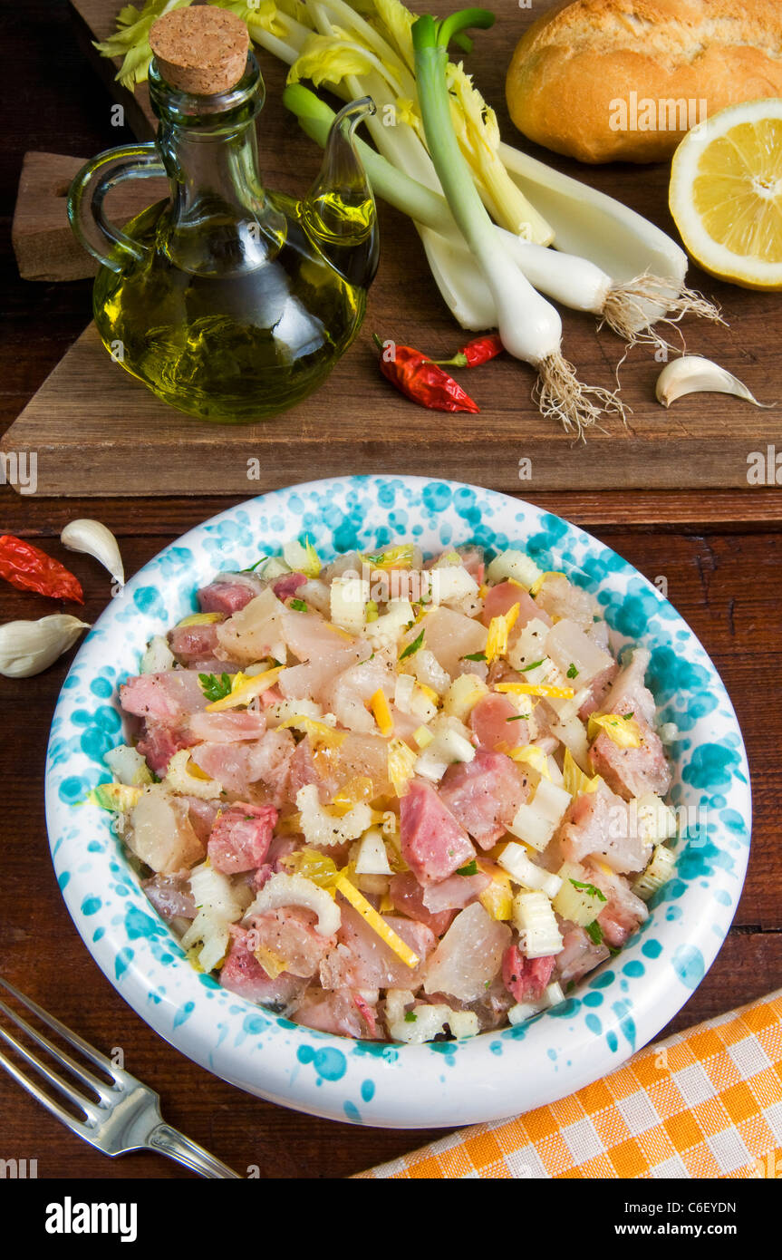Salad of boiled beef tendon (Nervetti), Italian gastronomy (boiled beef ...
