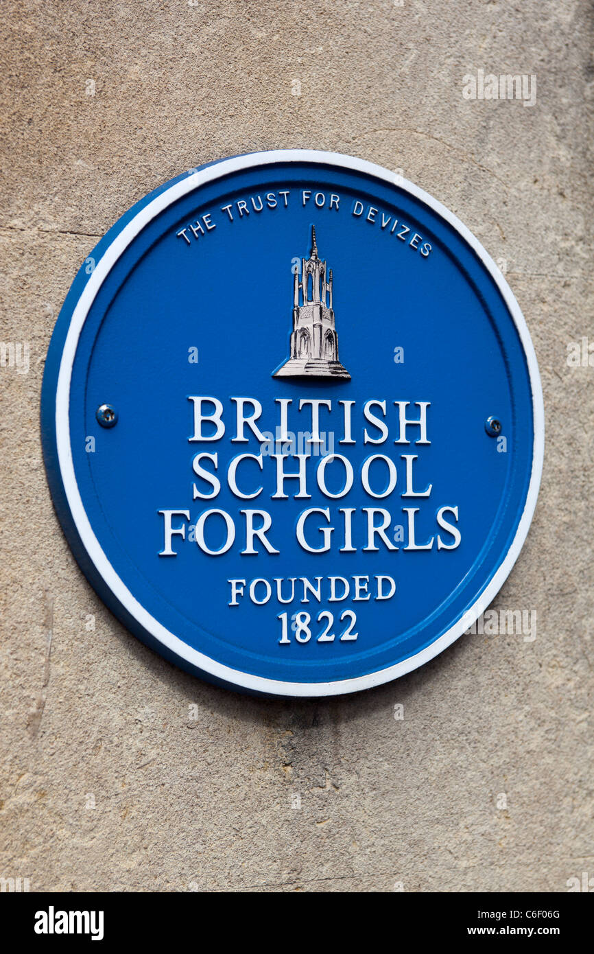 Bristis School for Girls Blue Plaque Devizes Wiltshire England UK Stock ...