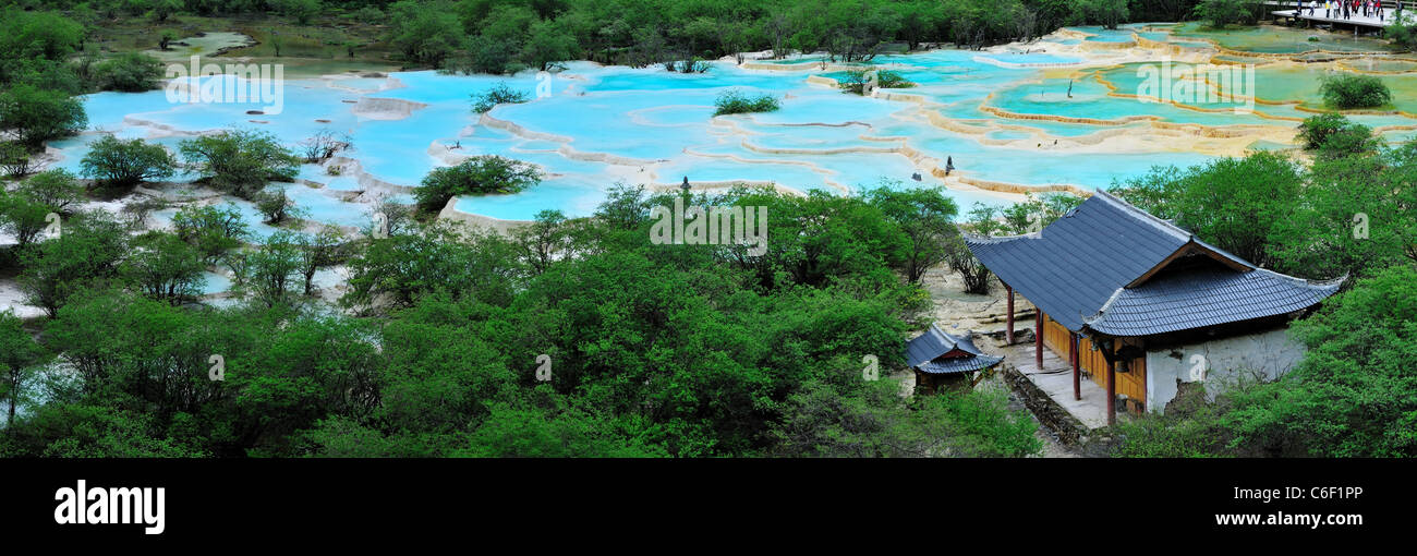 Travertine terrace pools at Huanglong Nature Reserve. Sichuan, China ...