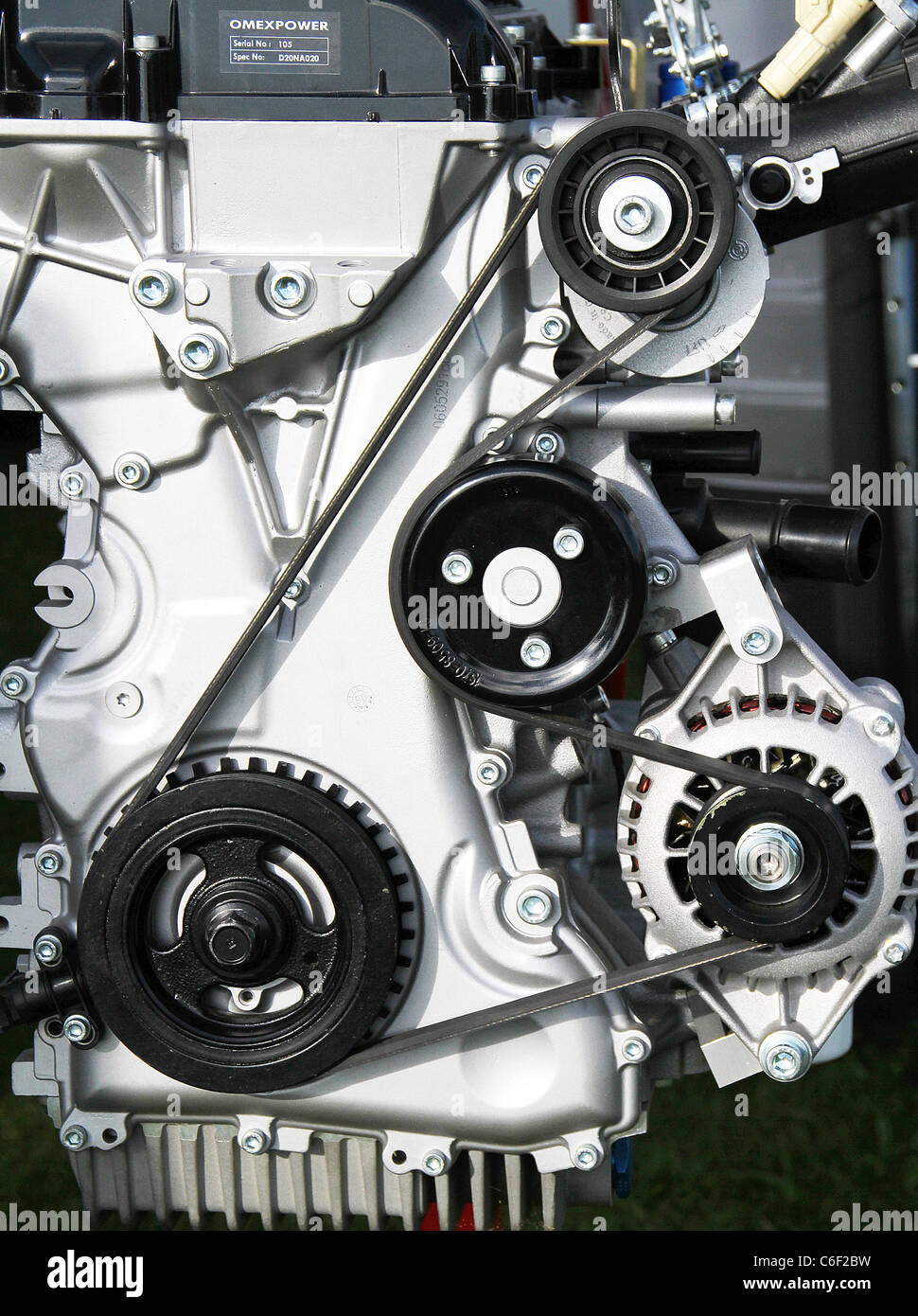 Rubber composite drive belt on modern high performance engine Stock ...