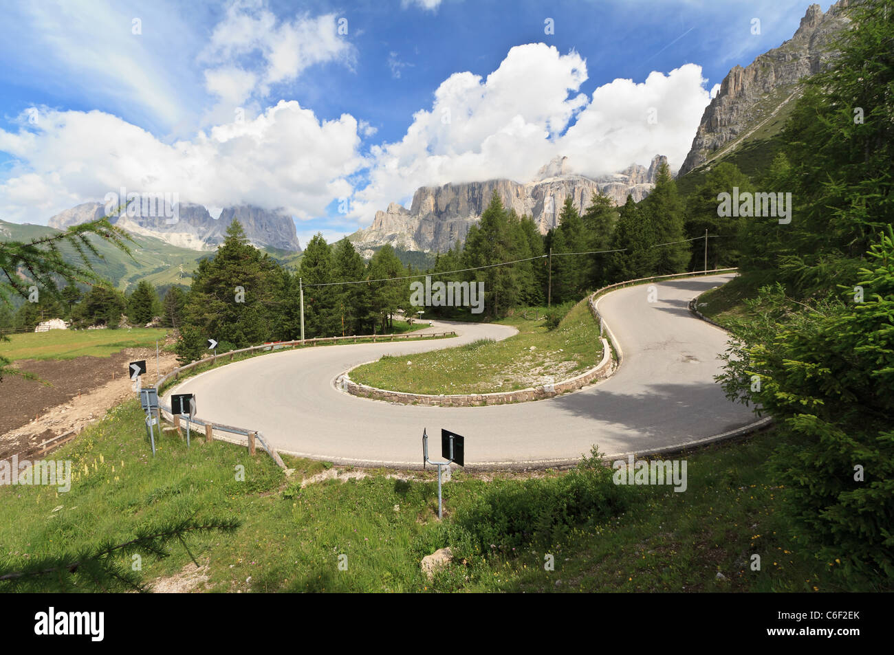 winding road to Pordoi pass, Italian Dolomites Stock Photo - Alamy