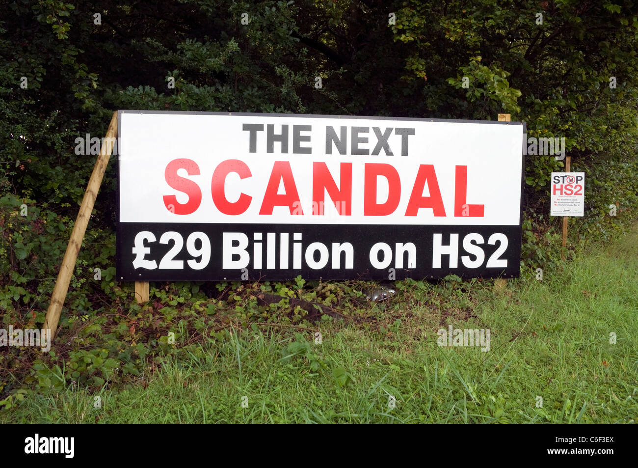 Say No to HS2 protest campaign signs on the side of the road in the ...