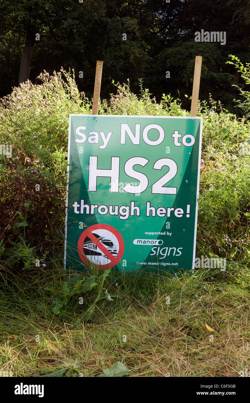 Say No to HS2 protest campaign sign on the side of the road in the ...