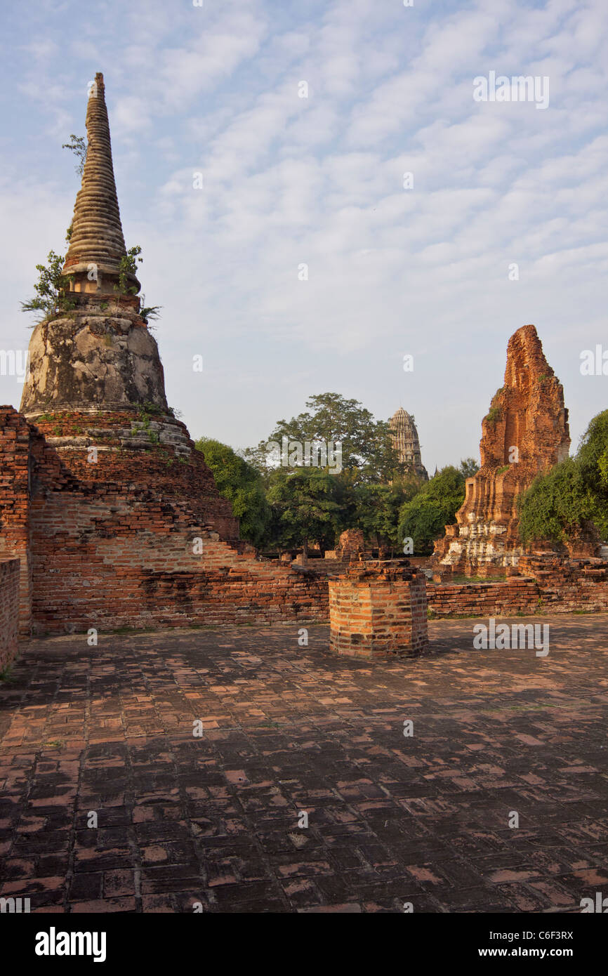 'Chedi' showing the base of red brick and ruins of 'stupas' at the Wat ...