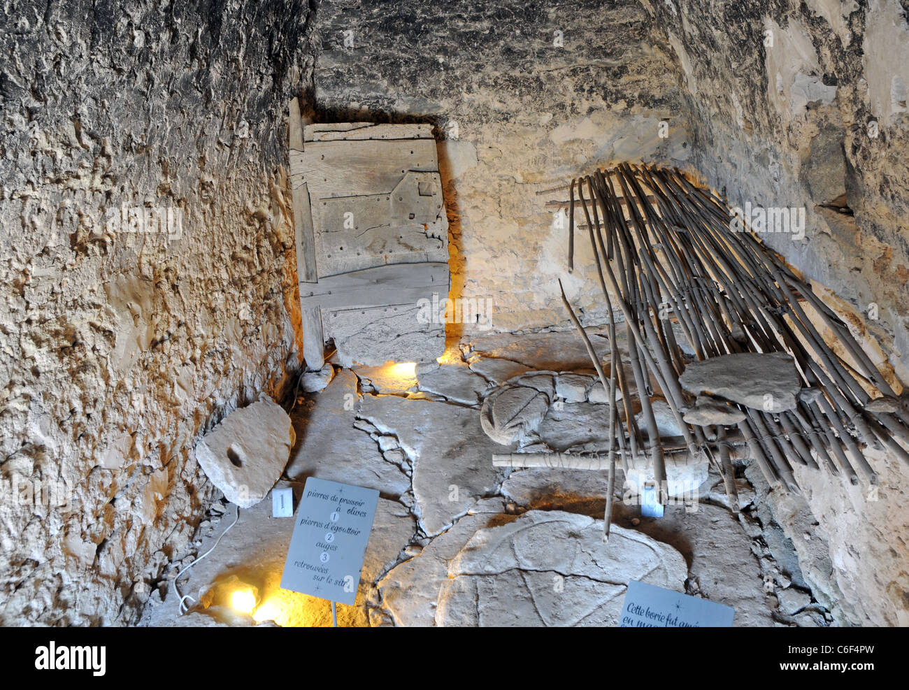 Interior of ancient hut made from stones in The Bories Village, near ...