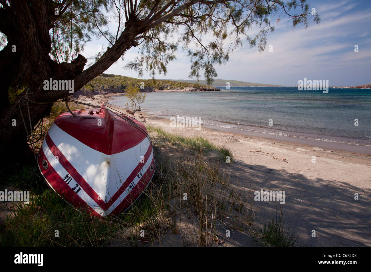 Peaceful sandy beach at Sigri (Sikri) on the remote west coast of ...