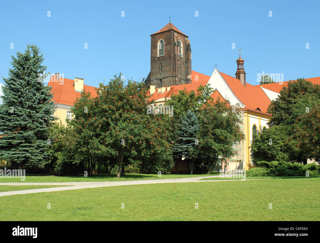 Wroclaw Holy Mary gothic church and University Library in summer Stock ...