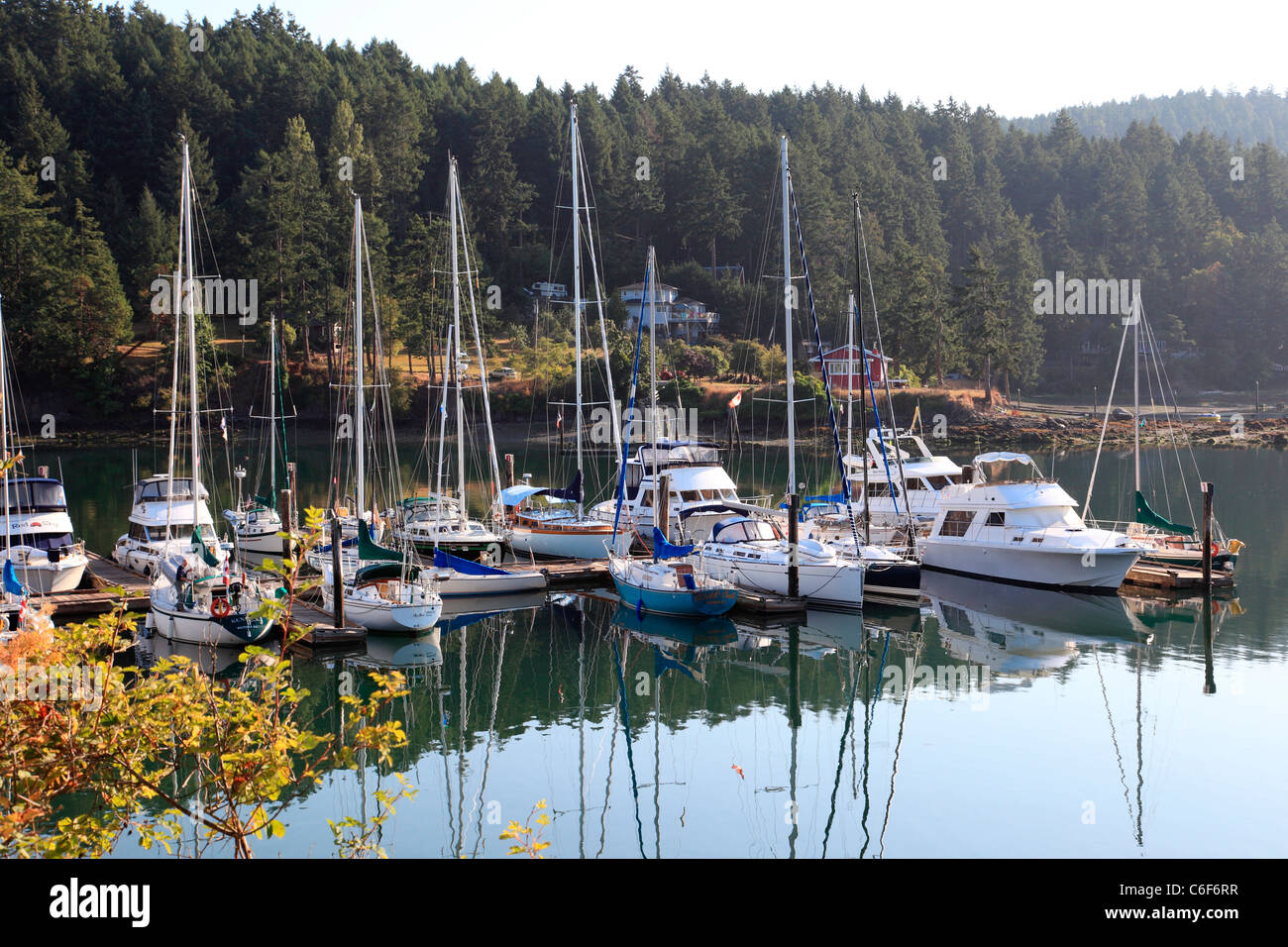 Port browning marina on North Pender Island on a summer morning before ...
