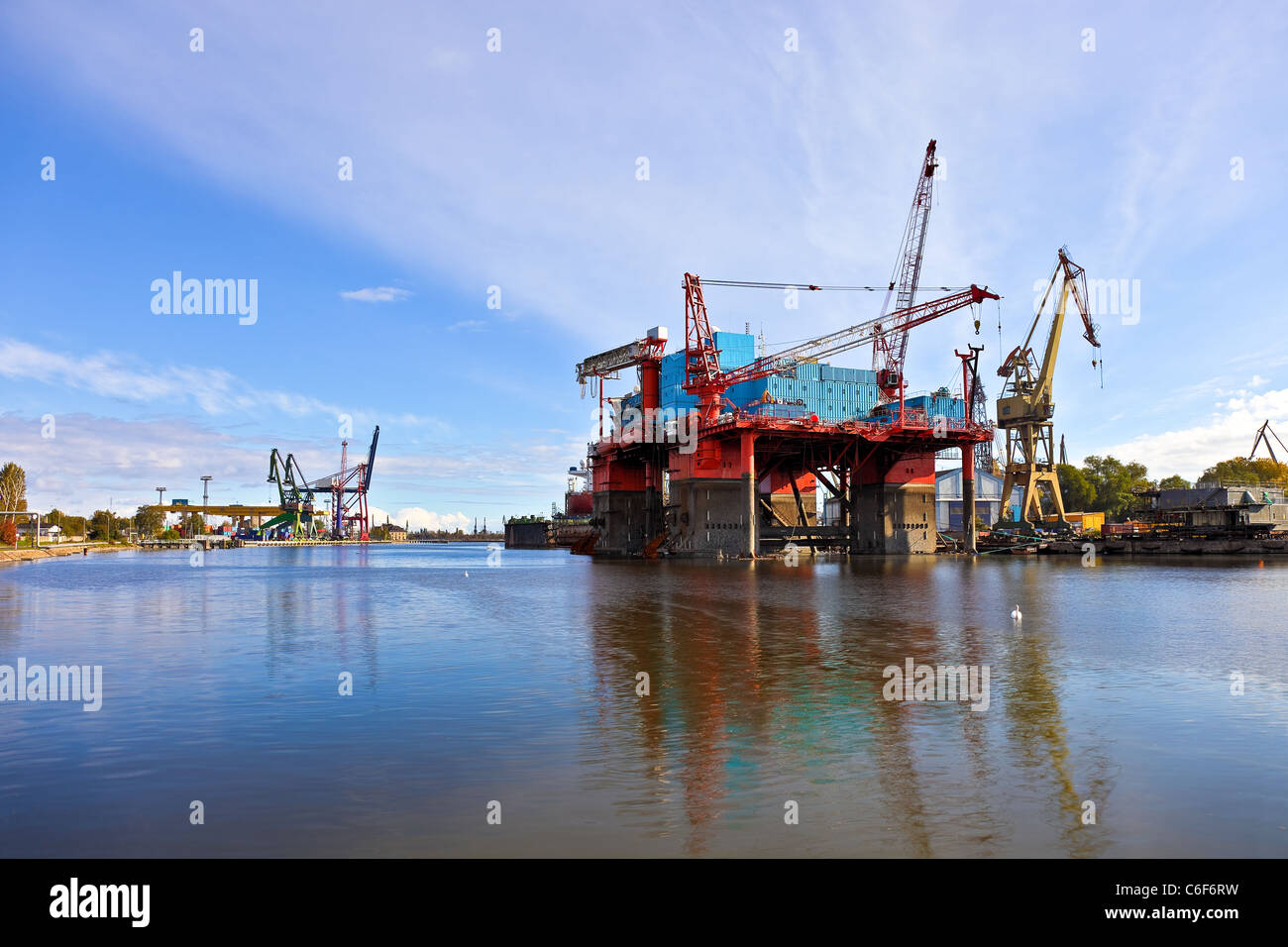 Drilling platform in the renovation of the shipyard in Gdansk, Poland ...