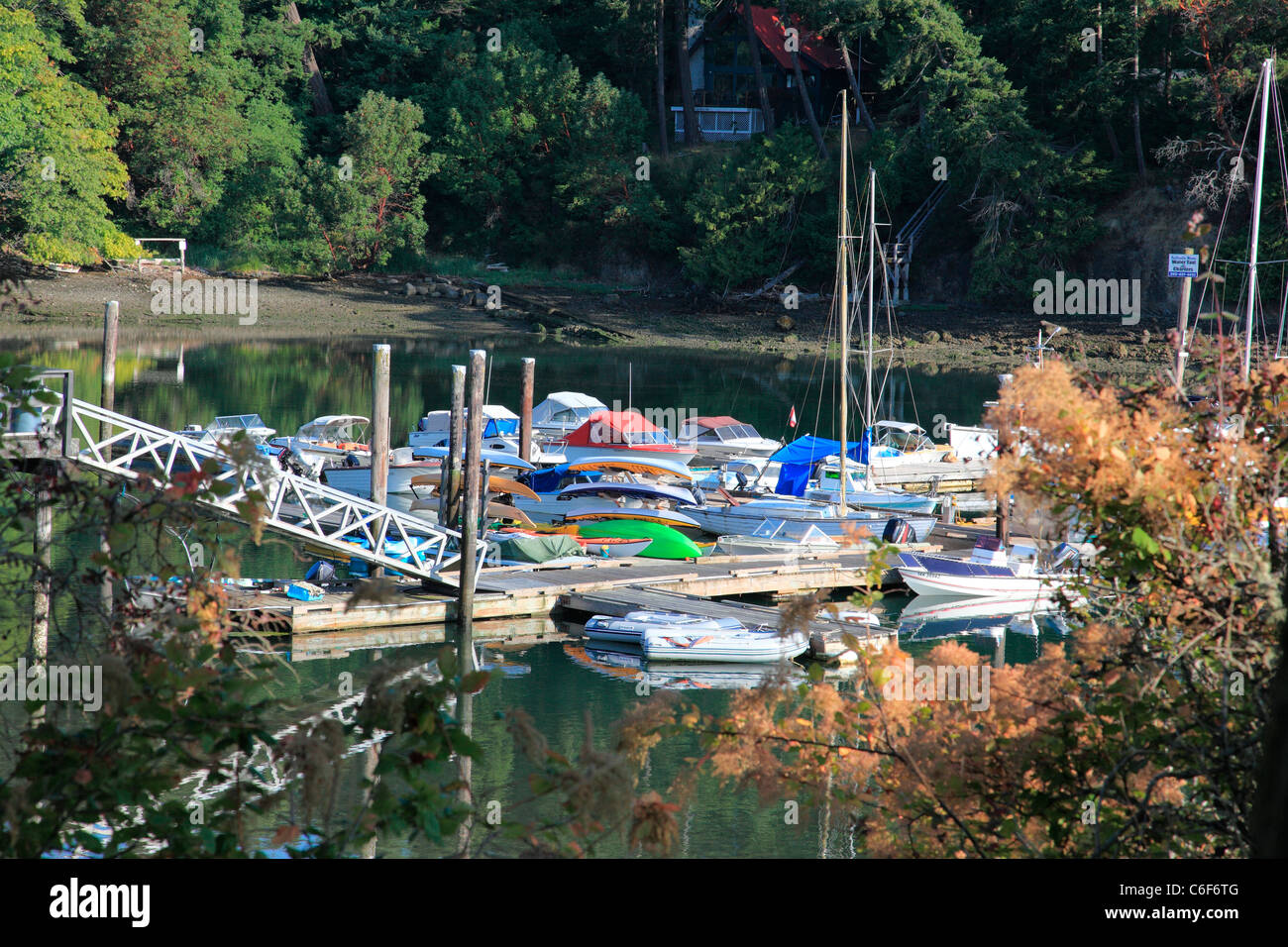 Port browning marina on North Pender Island on a summer morning before ...