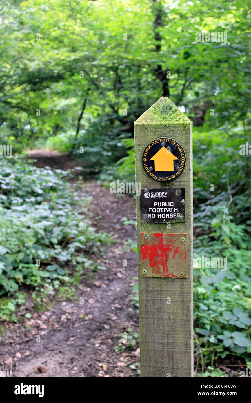 Public Footpath marker post on Epsom Common, Epsom, Surrey, England UK ...