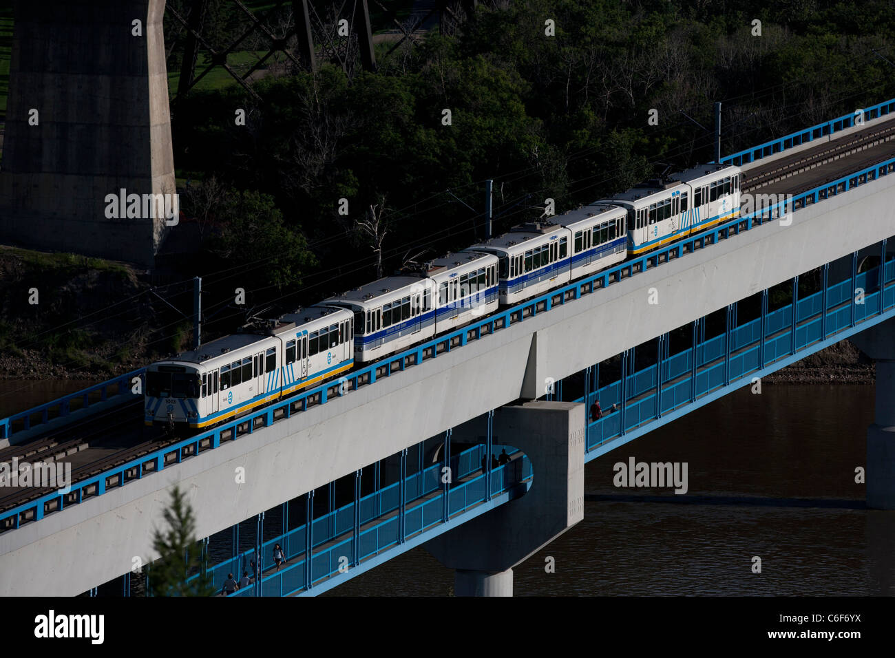 Edmonton Transit (ETS) LRT train on bridgeway, Edmonton, Alberta ...