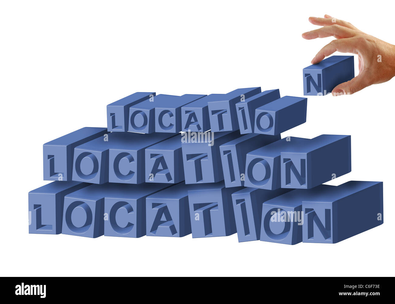 Location, location, location written on an isolated white background ...