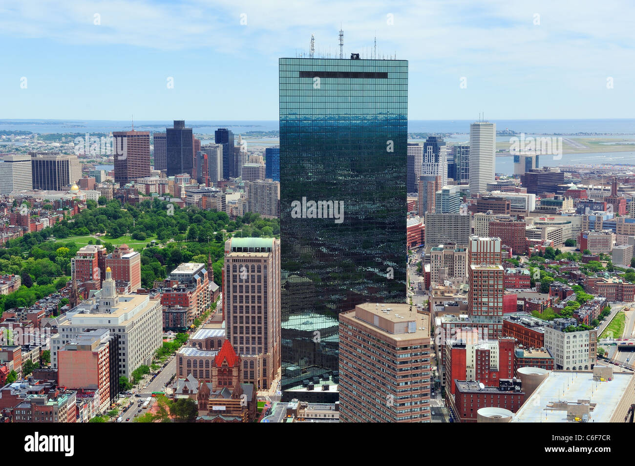 Boston downtown skyline aerial view with modern skyscrapers and street ...