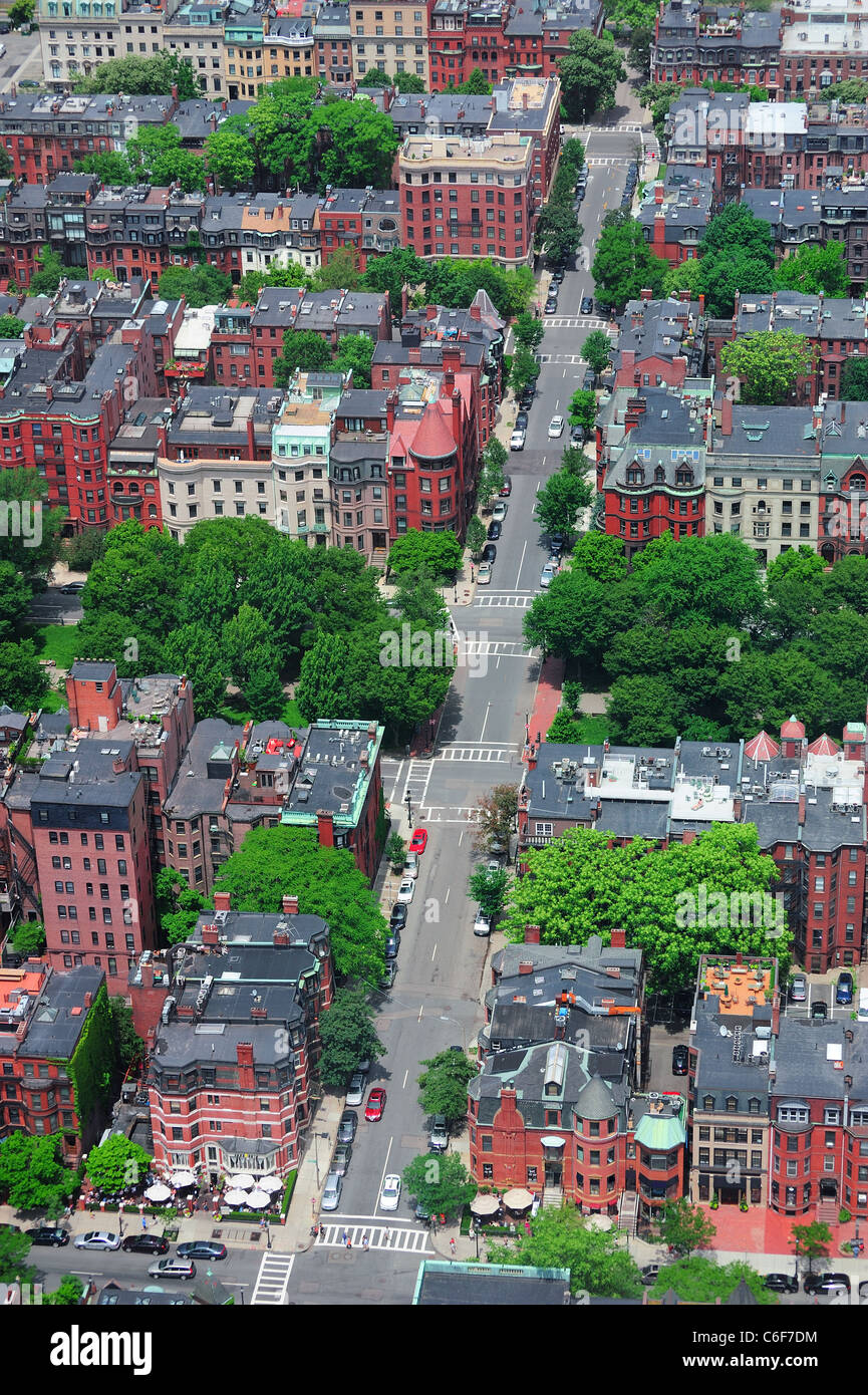 Boston downtown aerial view with historical architecture, street and ...