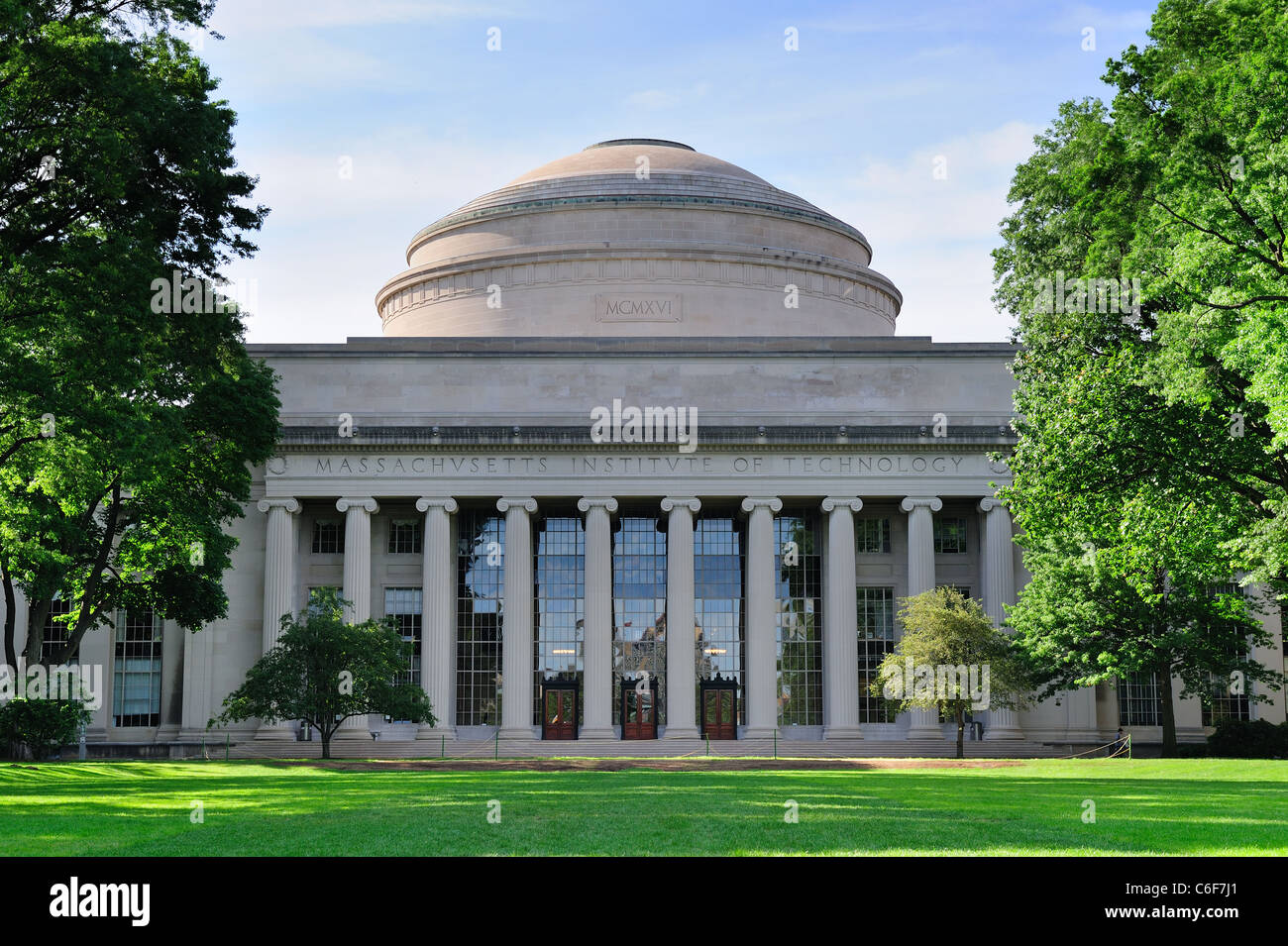 Boston Massachusetts Institute of Technology campus with trees and lawn ...