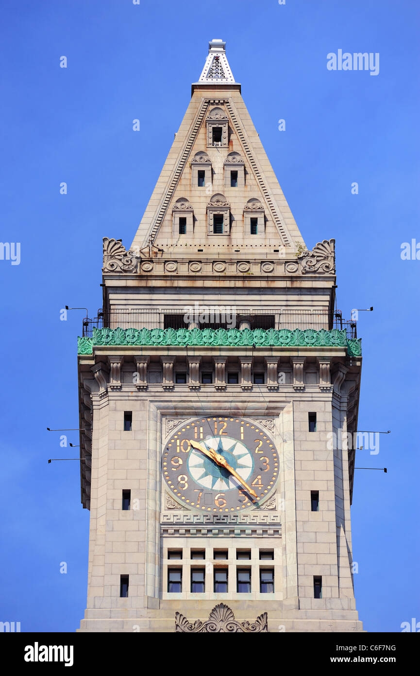 Boston Custom House Clock Tower closeup in downtown Stock Photo - Alamy