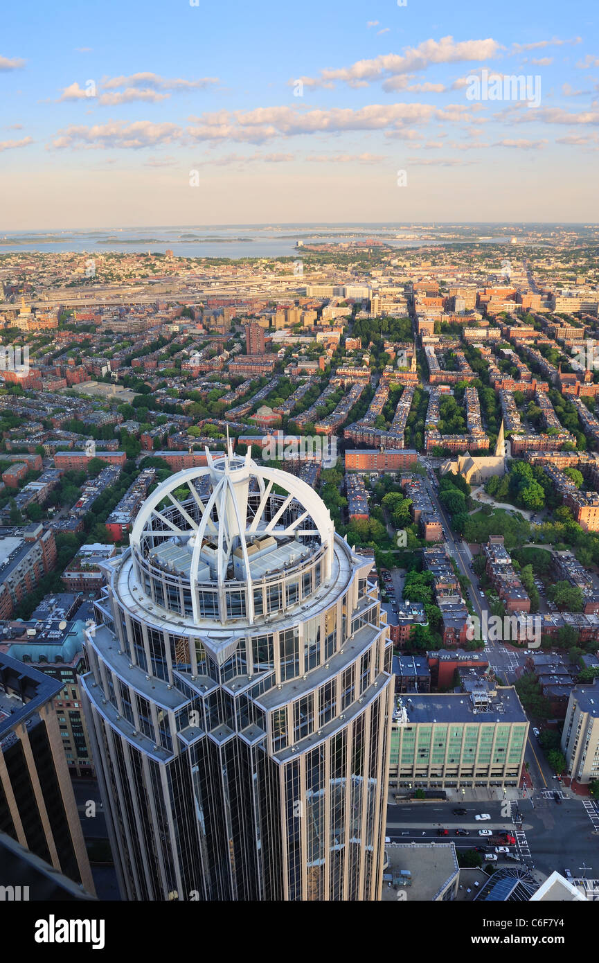Boston city aerial view with Prudential tower at sunset Stock Photo - Alamy