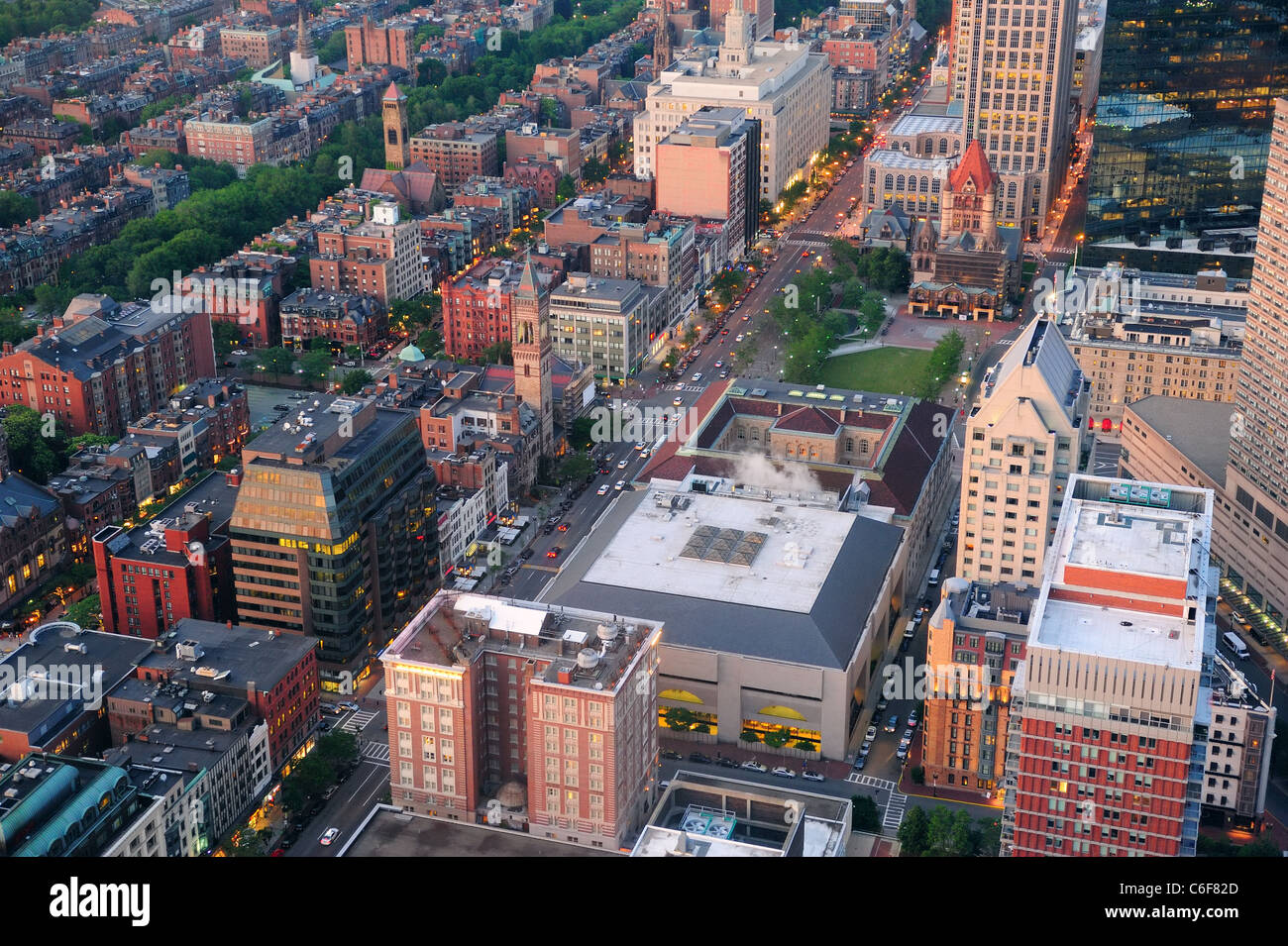 Boston city downtown aerial view with urban historical buildings at ...