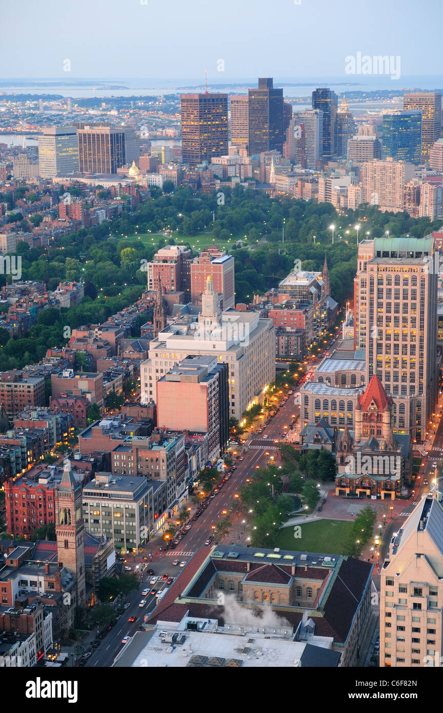 Boston city downtown aerial view with urban historical buildings at ...