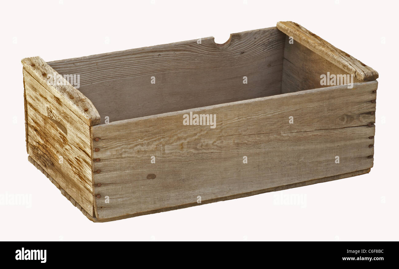 Old empty wooden orchard crate isolated Stock Photo - Alamy